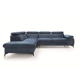 ECKSOFA FIORE Blau Velours-Stoff mit Schlaffunktion