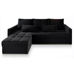 ECKSOFA KOS PIK Schwarz Pl&uuml;sch-Stoff mit Schlaffunktion