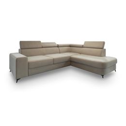 ECKSOFA ALVORO R-S Beige Velours-Stoff mit Schlaffunktion
