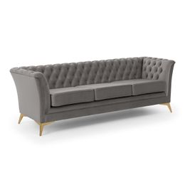 CHESTERFIELD-SOFA 3-sitzer Whitby Grau Samt mit goldenen F&uuml;&szlig;en
