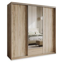 SCHWEBET&Uuml;RENSCHRANK TAVI 180/205/60 cm 3-t&uuml;rig mit Spiegel und Schubladen Sonoma Eiche