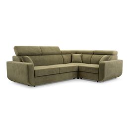 ECKSOFA RENO Gr&uuml;n Pl&uuml;sch-Stoff mit Schlaffunktion