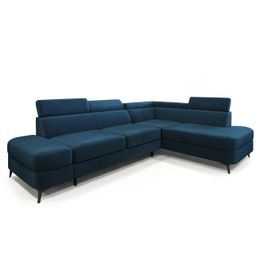 ECKSOFA AVISE M R-S Blau Velours-Stoff mit Schlaffunktion