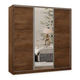 SCHWEBET&Uuml;RENSCHRANK TARI 200/205/58 cm 3-t&uuml;rig mit Spiegel und 4 Schubladen Eichefarben
