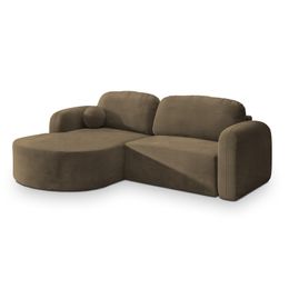 ECKSOFA AMILIA M L-S Beige Velours-Stoff mit Schlaffunktion