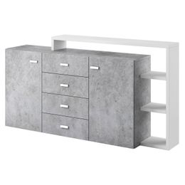 SIDEBOARD BOTTEGA 180/98/37 cm mit 4 Schubladen und 2 T&uuml;ren Wei&szlig;