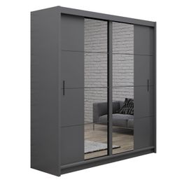 SCHWEBET&Uuml;RENSCHRANK KARTHUS 203/215/61 cm 2-t&uuml;rig mit Spiegel Graphitfarben