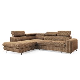 ECKSOFA VELISS Beige Kordstoff mit Schlaffunktion
