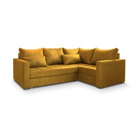 ECKSOFA LIRENO R-S Gelb Pl&uuml;sch-Stoff mit Schlaffunktion