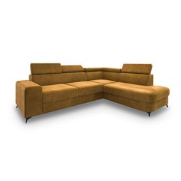 ECKSOFA ALVORO R-S Gelb Velours-Stoff mit Schlaffunktion