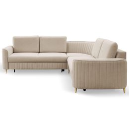 ECKSOFA VELA R-S Beige Velours-Stoff mit Schlaffunktion