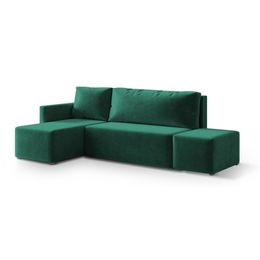 ECKSOFA VELOTTI L-S Gr&uuml;n Pl&uuml;sch-Stoff mit Schlaffunktion