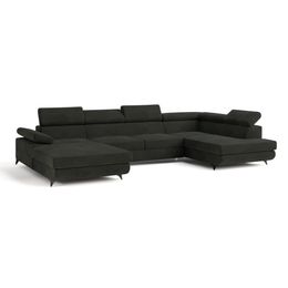 WOHNLANDSCHAFT RUBANO R-S Schwarz Velours-Stoff mit Schlaffunktion
