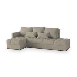 ECKSOFA LUMARI L-S Beige Pl&uuml;sch-Stoff mit Schlaffunktion