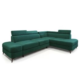 ECKSOFA AVISE M R-S Gr&uuml;n Velours-Stoff mit Schlaffunktion