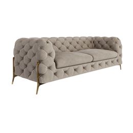 CHESTERFIELD-SOFA 3-Sitzer Lexi Dunkle Creme Samt