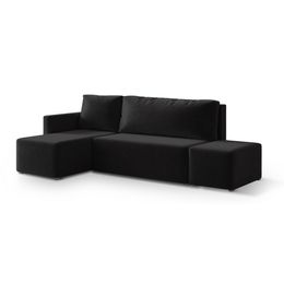 ECKSOFA VELOTTI L-S Schwarz Pl&uuml;sch-Stoff mit Schlaffunktion