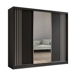 SCHWEBET&Uuml;RENSCHRANK NELVIA 240/216/61 cm 3-t&uuml;rig mit Spiegel Schwarz