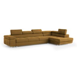ECKSOFA VICENTE Gelb Velours-Stoff mit Schlaffunktion