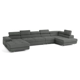 WOHNLANDSCHAFT VELORA R-S Grau Velours-Stoff mit Schlaffunktion