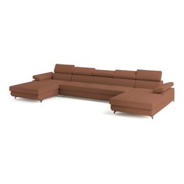 WOHNLANDSCHAFT VIVENTE Kupferfarben Boucle-Stoff mit Schlaffunktion