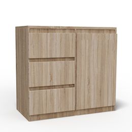 KOMMODE MERAVIGLIA 80/85/33 cm mit 3 Schubladen 1 T&uuml;ren Sonoma Eiche