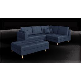 ECKSOFA MIT HOCKER Lorine Mikrofaser Dunkelblau