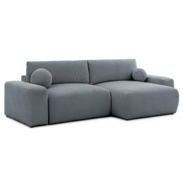ECKSOFA Puffy mit Schlaffunktion und Bettkasten - besonders weich und puffig aus Dunkelgrau Webstoff - Ottomane rechts