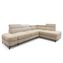 ECKSOFA AVISE MV R-S Creme Velours-Stoff mit Schlaffunktion