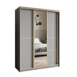 SCHWEBET&Uuml;RENSCHRANK VARO 150/205/60 cm 3-t&uuml;rig mit Spiegel Graphitfarben