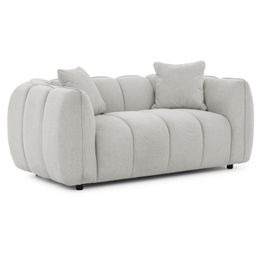 2-SITZER SOFA Nubira in tief gesteppter Bubble-Optik aus weichem Hellgrau Strukturstoff im modernen Design