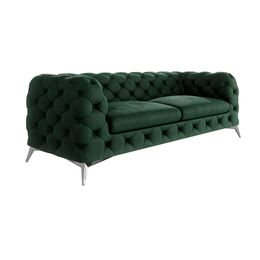 CHESTERFIELD-SOFA 3-Sitzer Laura Flasche Gr&uuml;n Samt