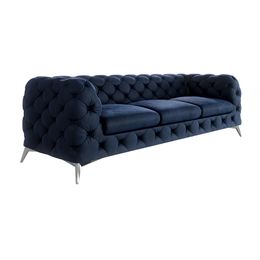 CHESTERFIELD-SOFA 3-Sitzer Laura Marineblau Samt