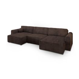 WOHNLANDSCHAFT FENTO P Braun Kordstoff mit Schlaffunktion