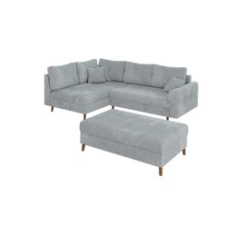 ECKSOFA inkl. Hocker Sigurd Hellgrau Chenille - Ottomane links