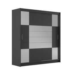 SCHWEBET&Uuml;RENSCHRANK KALISTA 203/215/61 cm 2-t&uuml;rig mit Spiegel Graphitfarben