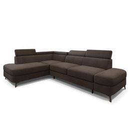 ECKSOFA AVISE MV L-S Braun Velours-Stoff mit Schlaffunktion