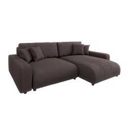 ECKSOFA Emma Dunkelbraun Cord - Ottomane rechts