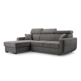 ECKSOFA CASTELLO Grau Pl&uuml;sch-Stoff mit Schlaffunktion