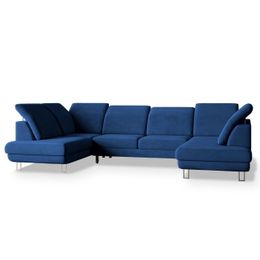 WOHNLANDSCHAFT TERAMO Blau Velours-Stoff mit Schlaffunktion