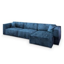 ECKSOFA TOLMO P Blau Kordstoff mit Schlaffunktion