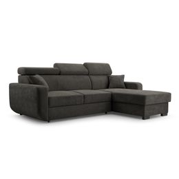 ECKSOFA CASTELLO Grau Pl&uuml;sch-Stoff mit Schlaffunktion