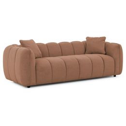 3-SITZER SOFA Nubira in tief gesteppter Bubble-Optik aus weichem Terrakotta Strukturstoff im modernen Design