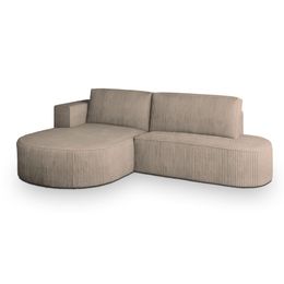ECKSOFA CORTIO P L-S Beige Kordstoff mit Schlaffunktion