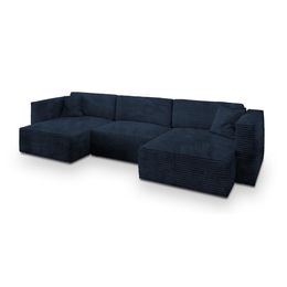 WOHNLANDSCHAFT SARMO Blau Kordstoff mit Schlaffunktion