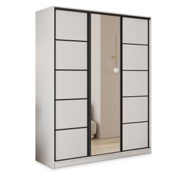 SCHWEBET&Uuml;RENSCHRANK PINA 150/205/58 cm 3-t&uuml;rig mit Spiegel und Schubladen Wei&szlig;