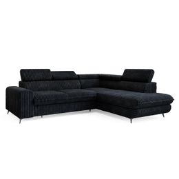 ECKSOFA VELISS Schwarz Kordstoff mit Schlaffunktion
