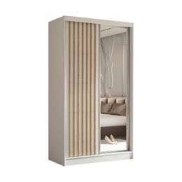 SCHWEBET&Uuml;RENSCHRANK LAMELLO 120/216/61 cm 2-t&uuml;rig mit Spiegel Wei&szlig;