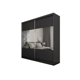 SCHWEBET&Uuml;RENSCHRANK AZZURRA 200/216/61 cm 2-t&uuml;rig mit Spiegel Schwarz
