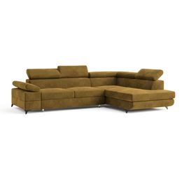 ECKSOFA FAVIEN R-S Gelb Velours-Stoff mit Schlaffunktion